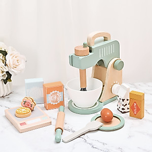 MONT PLEASANT Play Kitchen Accessories, Pretend play food sets for kids kitchen, Wooden Toy Mixer Set, Blender Bake Cookies Playset Cooking Kitchen Accessories Toys for Boys Girls Ages 3+