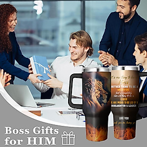 Ksoemar 40 Oz Boss Tumbler with Handle and Straw, Stainless Steel Boss Cup Gift for Men in Bosses Day Cups, Office Gifts Ideas for Bosses Day, Fathers Day, Birthday, Christmas