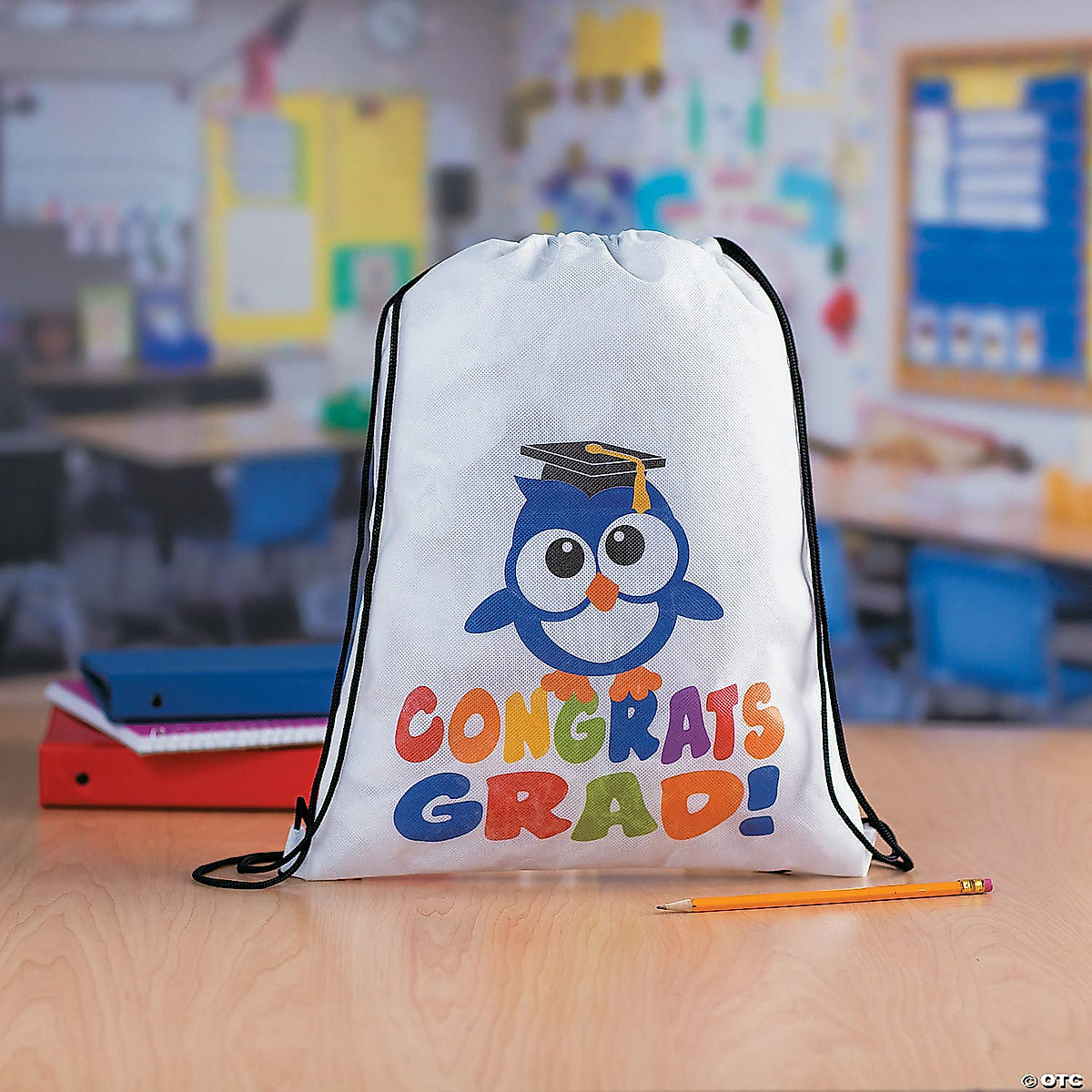 Fun Express Congrats Grad Drawstring Backpack for Graduation Party (Set of 12)