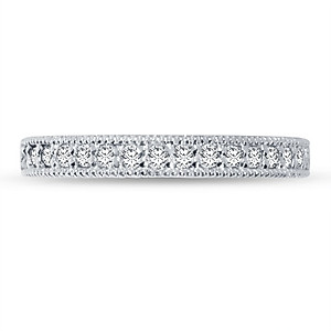 Size - 8.5 - Solid 14k White Gold 3mm Round Cut Milgrain Pave Set Anniversary Ring Wedding Band CZ Cubic Zirconia 1/2 cttw.