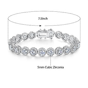 Gemsme Tennis Bracelet for Women 1 Row 18K White Gold Plated 5mm Round Cubic Zirconia Bracelets