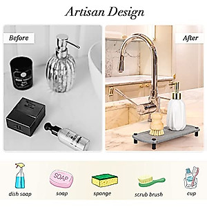 Ozzptuu Sink Caddy Instant Dry Kitchen Sink Organizer Sponge Holder for Kitchen Sink Diatomaceous Pedestal Stand Riser with Stainless Steel Feet Protection for Modern Home (Grey)