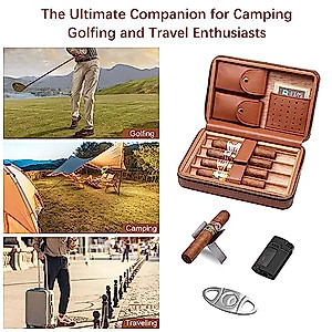 Flauno Cigar Travel Humidor Case, Leather Cigar Case with Cedar Wood Lined, Portable Travel Humidor Box with Cigar Accessories (Cigar Lighter, Cigar Cutter and Cigar Holder)