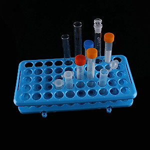 E-outstanding Test Tube Rack Blue Plastic Centrifuge Tube Racks with Silicone Pad Tubes 50 Positions for 5ml,10ml,15ml,50ml 18mm