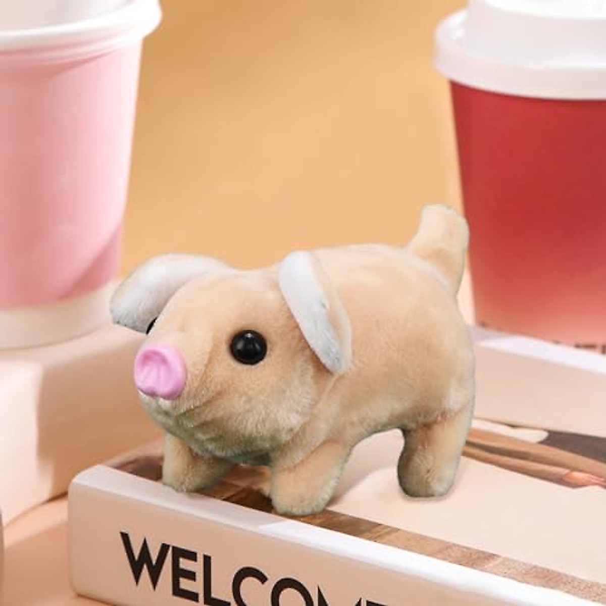 YESBAY Simulation Walking Piggy Electronic Pet Plush Toy Interactive Crawling Pig Plushies Twitch Nose Tail Wagging Stuffed Animal Doll Birthday Gift for Kids Pink