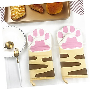 1 Pair Microwave Gloves Mittens Kids Cat Paw Oven Mitts Silicone Mitts Cooking Pinch Grips Grilling Mitts Christmas Oven Mitts Cotton Pot Holder Kitchen Tools Gloves