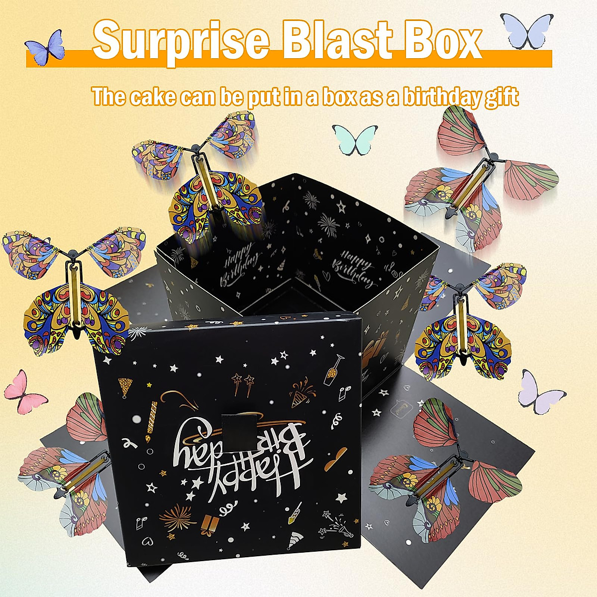 WUEURU Butterfly Explosion Gift Box, Flying Butterfly Surprise Box,Exploding Butterfly Birthday Box Surprise Cake Explosion Box, DIY Butterfly Pop Up Box for Christmas, Halloween, New Year, Birthday
