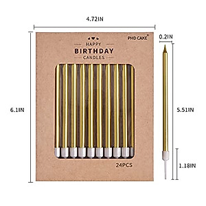 PHD CAKE 24-Count Gold Long Thin Metallic Birthday Candles, Cake Candles, Birthday Parties, Wedding Decorations, Party Candles