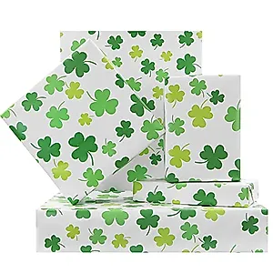 Green Clover Wrapping Paper On White Gift Wrapping Paper 4 Sheets Folded Flat 20x30 Inches Per Sheet, Gift Wrap for St. Patrick's Day,Wedding, Birthday, Bridal Showers, Mother's Day, Valentine's Day Holiday Christening and More Occasion