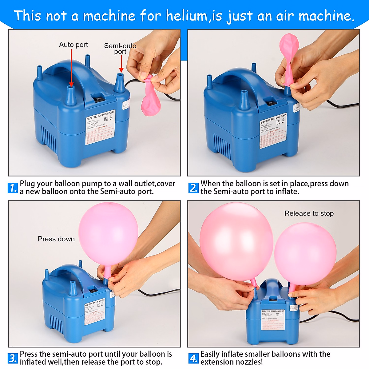 AGPtek 680W High Power Two Nozzle High Power Electric Balloon Inflator Pump Portable Blue Air Blower,Inflate in One Second, BP3-EU