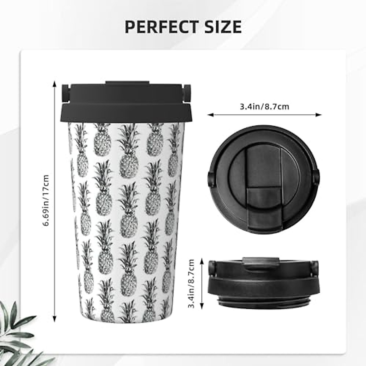 WANGXUEE Tropical Theme Pineapple Fruit Pattern Print 500ml Stainless Steel Travel Tumbler Double Wall Vacuum Insulated Coffee Mug