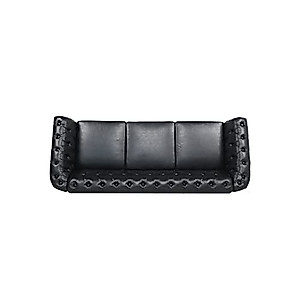 LEVNARY Chesterfield Sofa, Classic Tufted Upholstered Leather Couch, Modern 3 Seater Couch Furniture with Tufted Back for Living Room Office (Black)