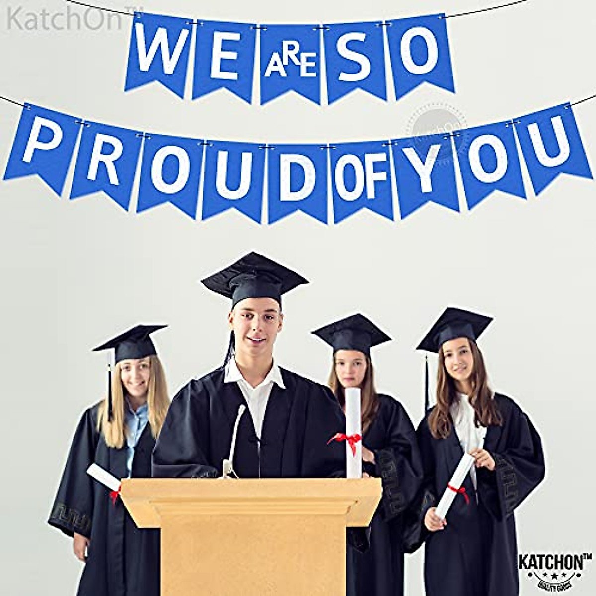 We Are So Proud of You Banner - Felt, NO DIY, Large 10 Feet | Blue and White Graduation Decorations 2023 | Graduation Banner for Class of 2023 Decorations | Nurse Graduation Party Decorations 2023
