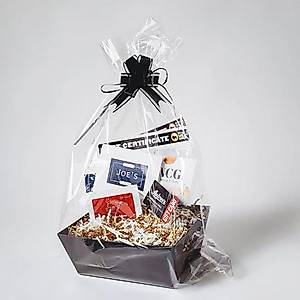 Amsthow Clear Basket Bags, 20CT Cellophane Bags with Bows, 12 x 18-inch Gift Wrap for Baskets, Favors, Small Fruit, Goodie Treats, Holiday Decorations