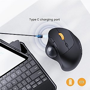 ProtoArc Wireless Trackball Mouse, Bluetooth Mouse Rechargeable Computer Laptop Mouse, 3 Device Connection&, Compatible for PC, iPad, Mac, Windows-Black