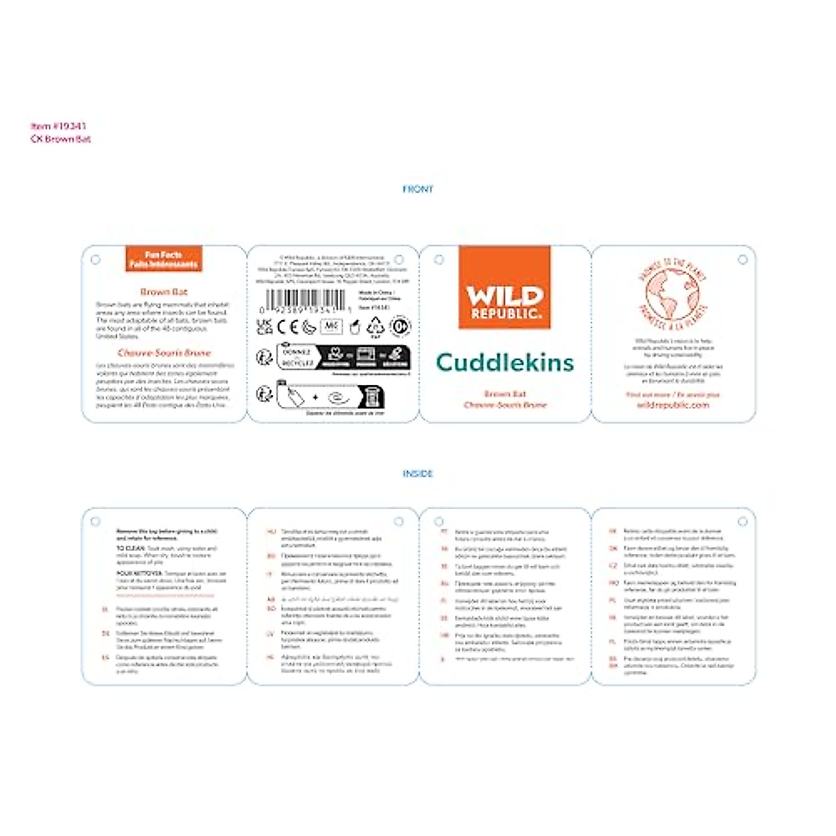 Wild Republic Brown Bat Plush, Stuffed Animal, Plush Toy, Gifts for Kids, Cuddlekins 12 Inches,Multi