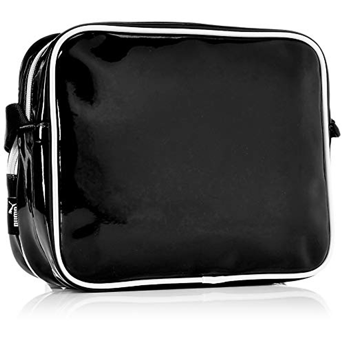 PUMA J20072 ECLA Horizontal Enamel Mini Shoulder Bag, Ella Enamel Mini Shoulder Bag, Horizontal Type, Black White