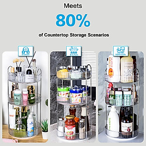 Niluks 360 Rotating Makeup Organizer for Vanity, Large Capacity Spinning Perfume Organizer, Bathroom Organizer, Cosmetic Skincare Holder Organizer for Countertop (Silver Clear, 3 Tier)