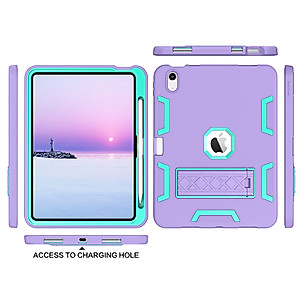 BENTOBEN for iPad 10th Generation Case,10.9 inch 2022 iPad Case, iPad 10 Case, Slim Fit Kickstand Shockproof Rugged Protection Soft Silicone Bumper Drop Protective Girls Boys Kids Cover, Purple/Mint