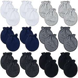 12 Pairs Newborn Baby Mittens Toddler No Scratch Mittens for 0-6 Months Baby Boys Girls (White, Light Grey, Navy, Grey, Dark Grey, Black)