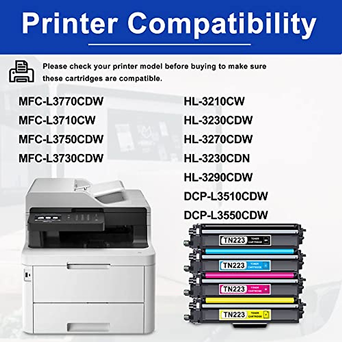 YOISNER TN-223 TN223 Toner 2 Black 1 Cyan 1 Magenta 1 Yellow Compatible TN 223 Toner Cartridge Replacement for Brother HL-3210CW MFC-L3770CDW MFC-L3710CW MFC-L3750CDW MFC-L3730CDW Printer 5 Pack