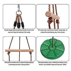 Disc Swing for Kids, Monkey Bar Disc Swing, Disk Swing Seat with Adjustable Rope, Carabiner and Strap, Replacement Swing for Swing Set for Backyard, Tree, Zipline Yuab