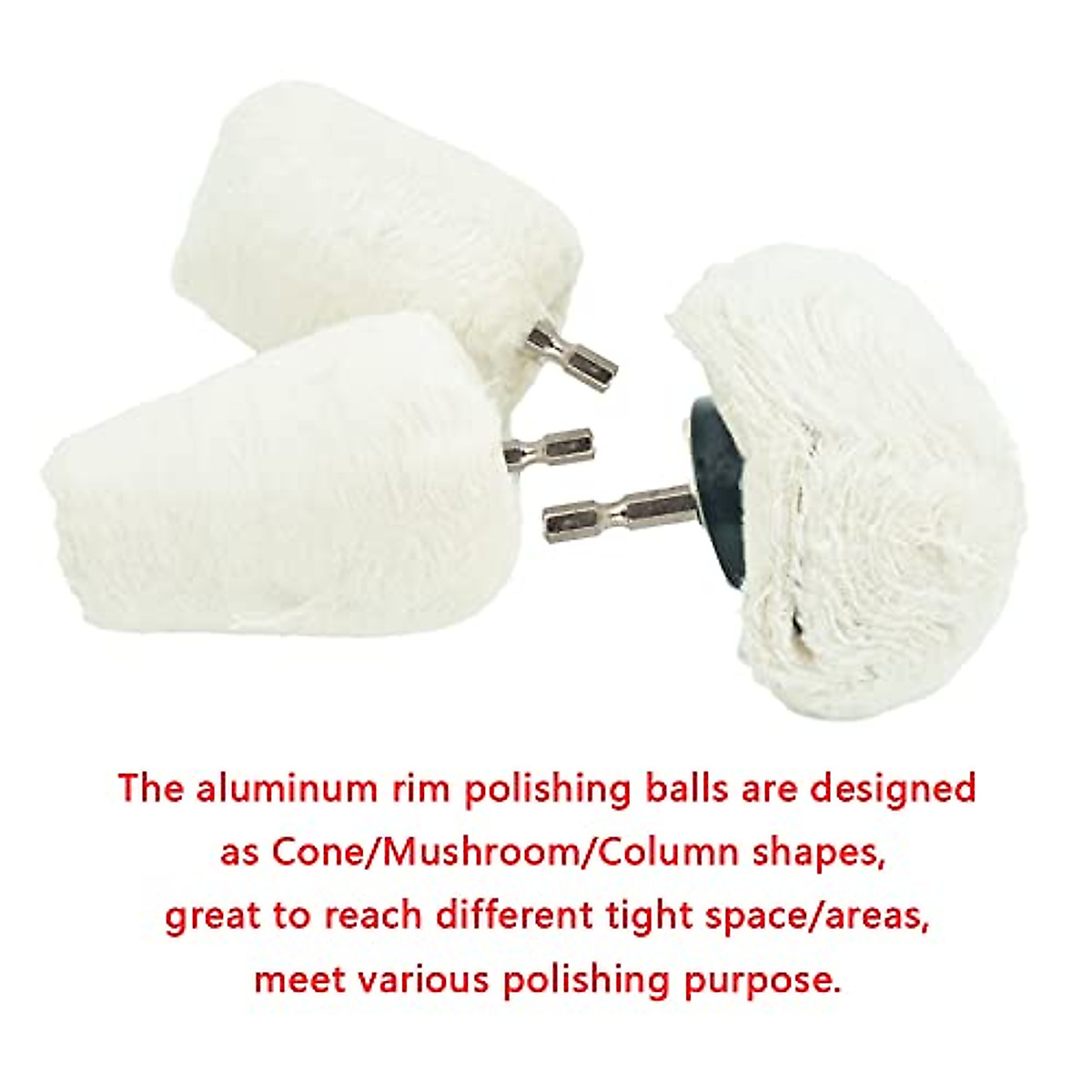 EMILYPRO Aluminum Polishing Wheel for Drill Chrome Rim Manifold Polishing Kit 3" x 1/4" Hex Shank Cone/Mushroom/Column - 3pcs