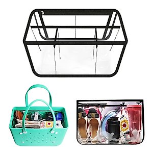 FIHCH Clear Beach Bag Organizer Original Accessories for Bogg Bag X Large Storage Bag Suitable for BOGG BAG Organizing Your Bag and Divide Space,Transparent & Black