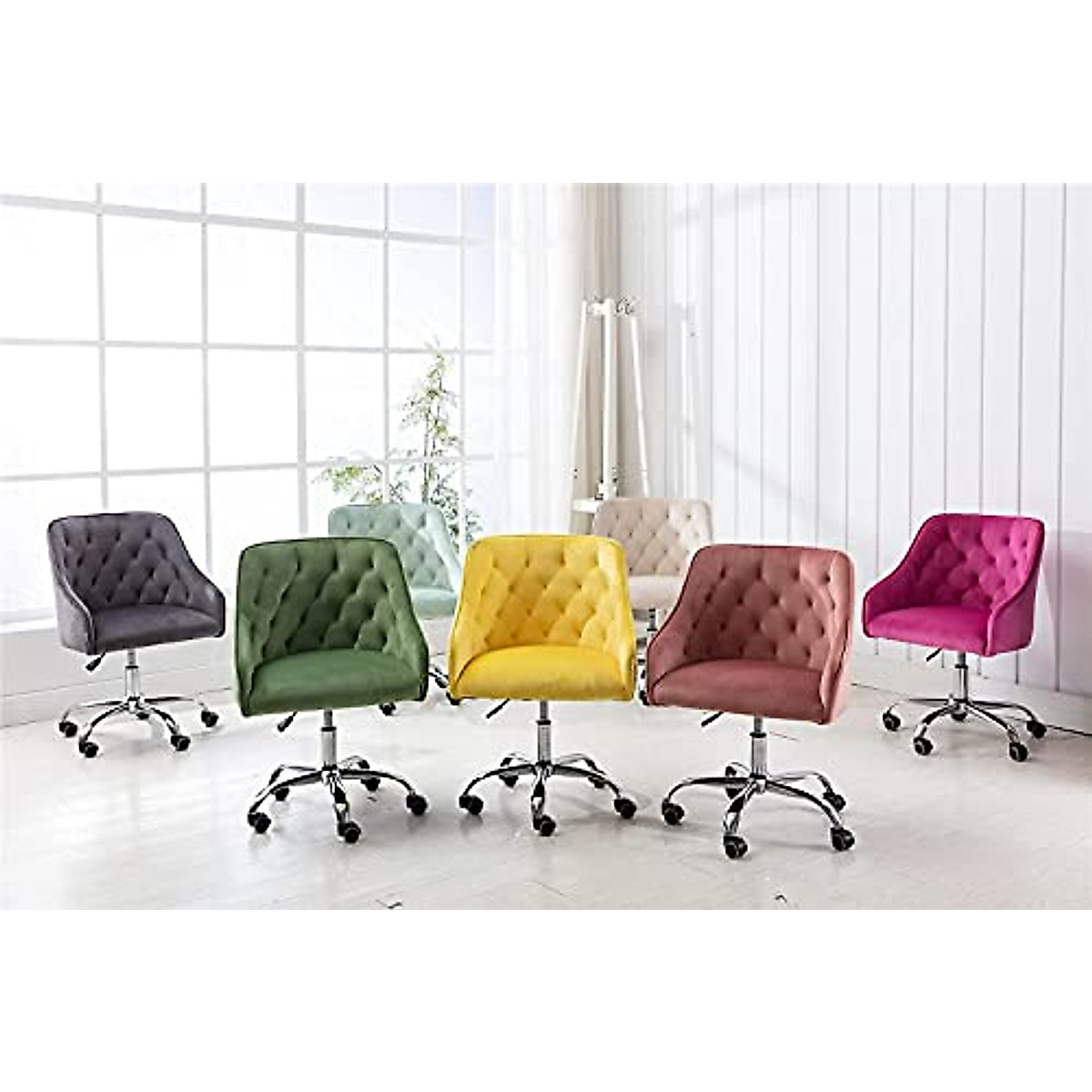 SLEERWAY Velvet Home Office Desk Chair, Modern Swivel Armchair, Comfy Task Chair with Height Adjustable, Upholstered Tufted Computer Chair for Working or Studying (Purple)