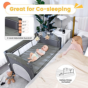 INFANS Pack and Play, Baby Bedside Sleeper with Bassinet, Diaper Changer, Mattress, Carry Bag, Music Box Hanging Toys, Foldable Bedside Crib, Portable Playard for Newborn Toddlers (5 in 1, Classic)