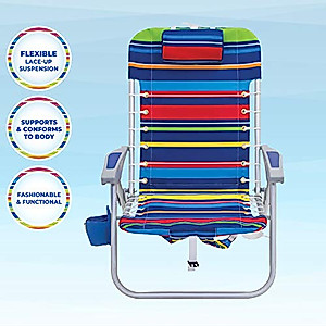 Rio Beach 4-Position Backpack Lace-Up Suspension Folding Beach Chair,Aluminum, Multi Stripe