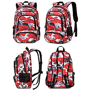 BLUEFAIRY Kids Backpack Boys Girls Elementary School Bags Primary Middle School Book Bags Lightweight Sturdy Durable Travel Gifts for Teenager Daughter Son Mochila para niños 17 Inch (Camo Red)