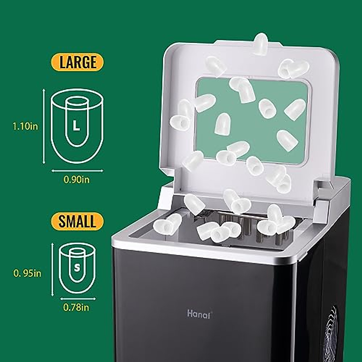 Ice Maker Countertop 9 Pcs Bullet ice in 8 Mins, 33LBS in 24Hrs, WANAI Portable Ice Machine with Auto Self-Cleaning, Ice Scoop & Basket, Two Size for Home/Office/Kitchen/Bar