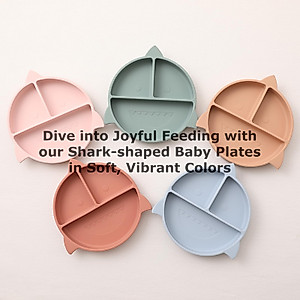 Andy Bear Suction Plates for Baby Silicone Plates Divided, Baby Led Weaning Supplies, Silicone Baby Plates for Toddler, Baby Dishes, BPA Free (Deep Sky)