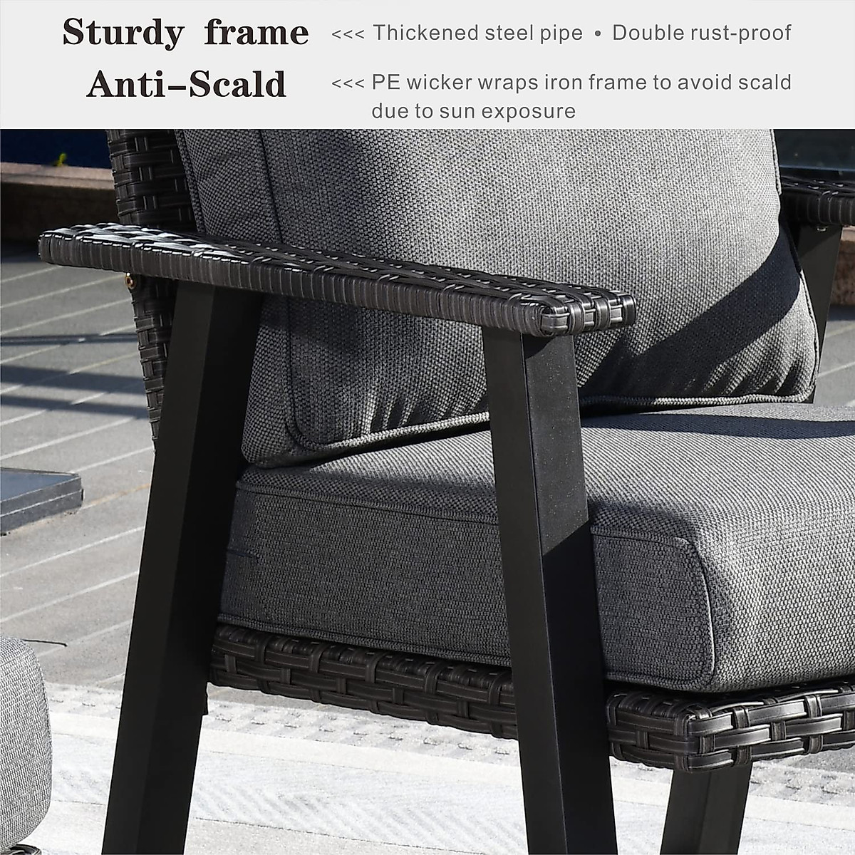 ovios Patio Furniture Set 7-Pieces Outdoor Wicker Rattan Sofa with Coffee Table Loveseat Ottomans, High Back All Weather Conversation Set with Comfy Cushions, Dark Grey