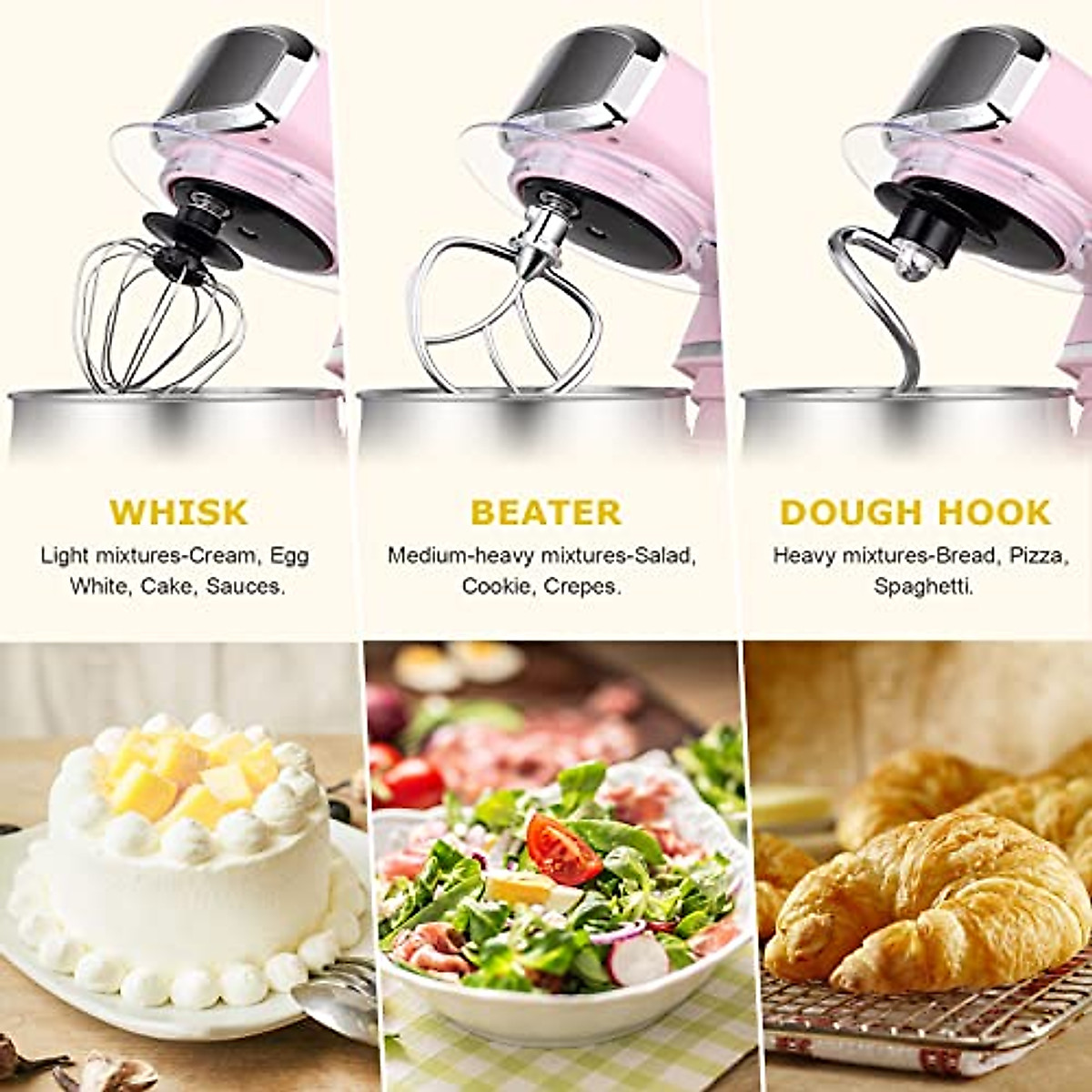 Kitchen in the box Stand Mixer,3.2Qt Small Electric Food Mixer,6 Speeds Portable Lightweight Kitchen Mixer for Daily Use with Egg Whisk,Dough Hook,Flat Beater (Pink)
