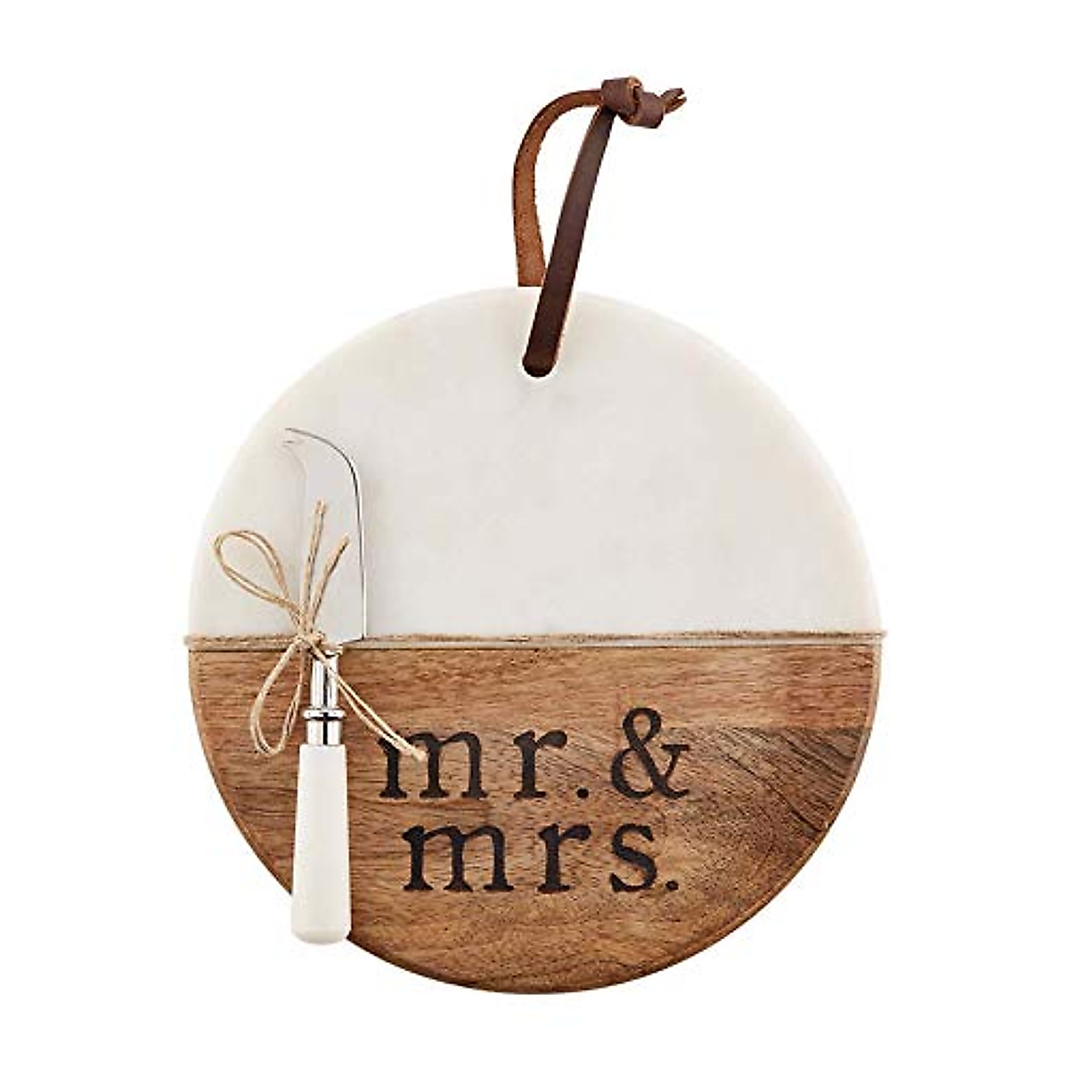 Mud Pie Mr. And Mrs. Board Set, multicolor, board 9" dia | knife 6"