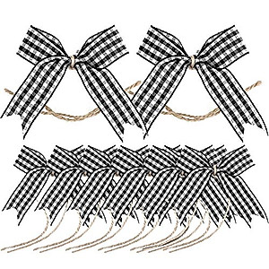 24 Pieces Black and White Plaid Bows Small Buffalo Plaid Decorative Bows for Christmas Tree Farmhouse Decoration Package Supply
