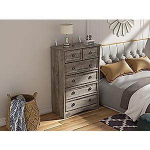 Modern 6 Drawer Dresser, Dressers for Bedroom, Tall Chest of Drawers Closet Organizers and Storage for Clothes - Easy Pull Handle, Textured Borders Drawers for Living Room, Bedroom, Hallway, Gray Wash