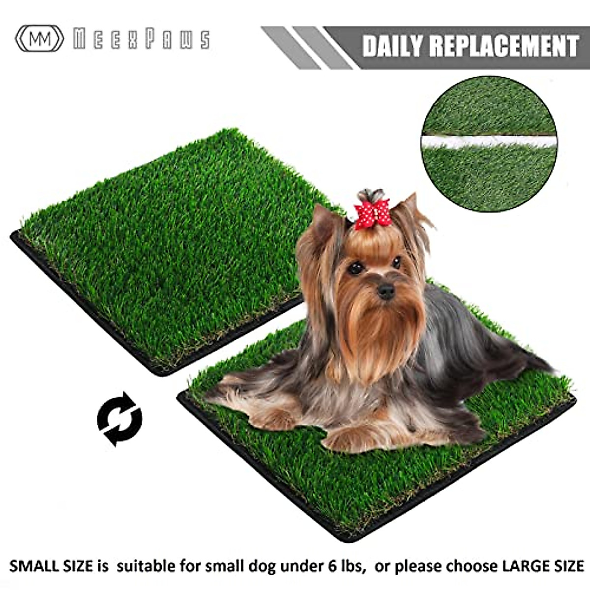 MEEXPAWS Dog Grass Pee Pads for Dogs with Tray , Small Size 18 by 14 in , 2 Dog Artificial Grass Pads , Indoor Dog Litter Box