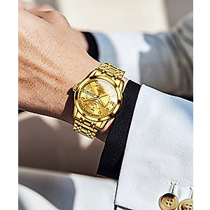OLEVS Gold Watches for Men Luxury Stainless Steel Man Watch Roman Numerals Gold Men's Wrist Watch Waterproof Dress Analog Big Face Easy to Read Reloj De Hombre