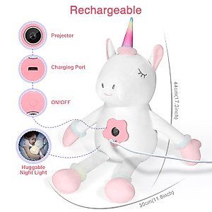 DIILSWX Unicorn Stuffed Animals with Dynamic Star Projection Lamp: Rechargeable Night Light for Kids Bedroom, Soft & Huggable Plush Toy, Cute Bedtime Buddy for Toddler, Boy, Girl (Galaxy Theme) - 17''