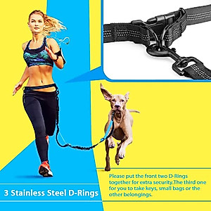 UPPETLY Hands Free Dog Running Leash with Adjustable Waist Belt, Dual Handle Elastic Bungees Retractable Rope for Medium and Large Dogs, Reflective Stitches for Walking Hiking Biking