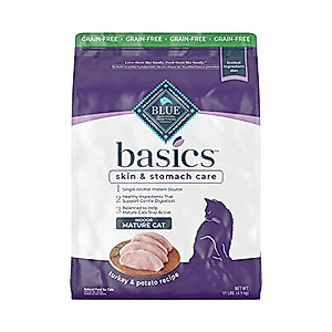 Blue Buffalo Basics Skin & Stomach Care Grain Free, Natural Indoor Mature Dry Cat Food, Turkey & Potato 11-lb