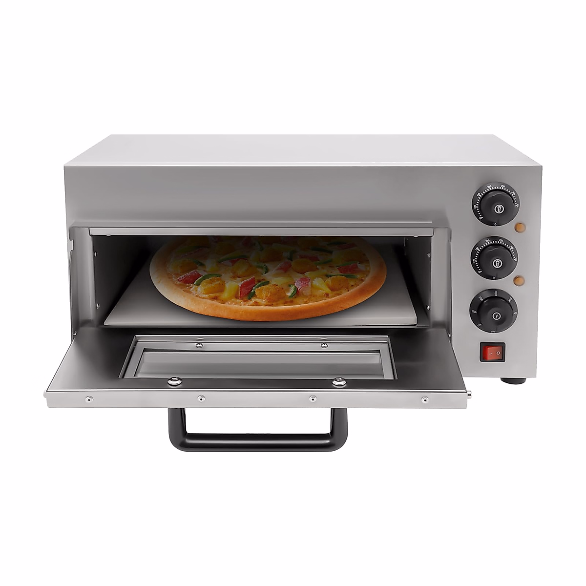 Commercial Pizza Oven Countertop, 1300W Single Layer Multi-Function Stainless Steel Electric Rotary Button Pizza Oven, Double S Heating Tube, Multi-Purpose Indoor Pizza Machine, Restaurant Home Bake