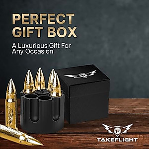 TF TAKEFLIGHT Whiskey Stones Set in Box Valentines Day Gift for Him, Stainless 6 Steel Whiskey Rocks for Men, Metal Ice Cubes for Drinks, Cool Whisky Stones Gifts for Men, Gold