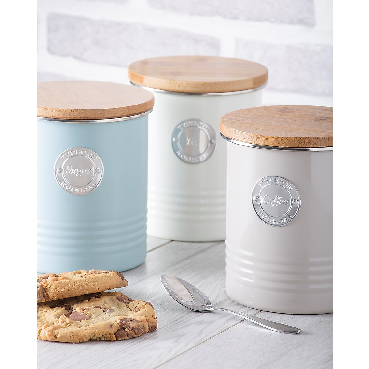 Typhoon Living Airtight Tea Storage Canister with Bamboo Lid, 1 Litre, Blue