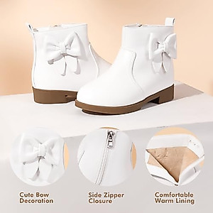 PANDANINJIA Toddler/Little Kid Girl's Sofia Sweet Short Ankle Boots Bowknot Side Zipper Dress Booties (White Pu, 2 Little Kid)