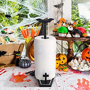 Namalu Halloween Bat Paper Towel Holder with Coffin Base Spooky Rustic Halloween Decor for Kitchen and Bathroom Fun Paper Towel Holder Kitchen Paper Towel Dispenser for Countertop Women Toilet