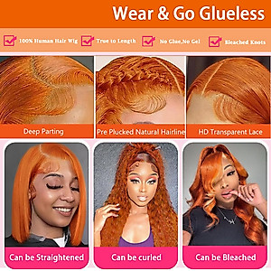 Eteenana Ginger Lace Front Wigs Human Hair Pre Plucked Body Wave 13x4 HD Transparent Lace Front Wigs Human Hair Colored 100% Brazilian Orange Glueless Human Hair Wigs for Women 180% Density (20 Inch)